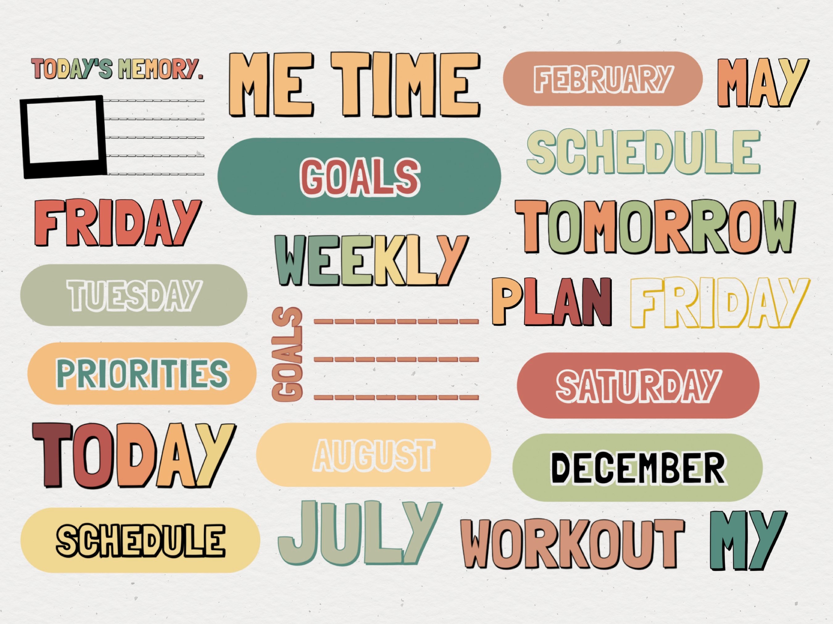 112 Digital Planner Words Procreate Stamp Brushes Set - Etsy