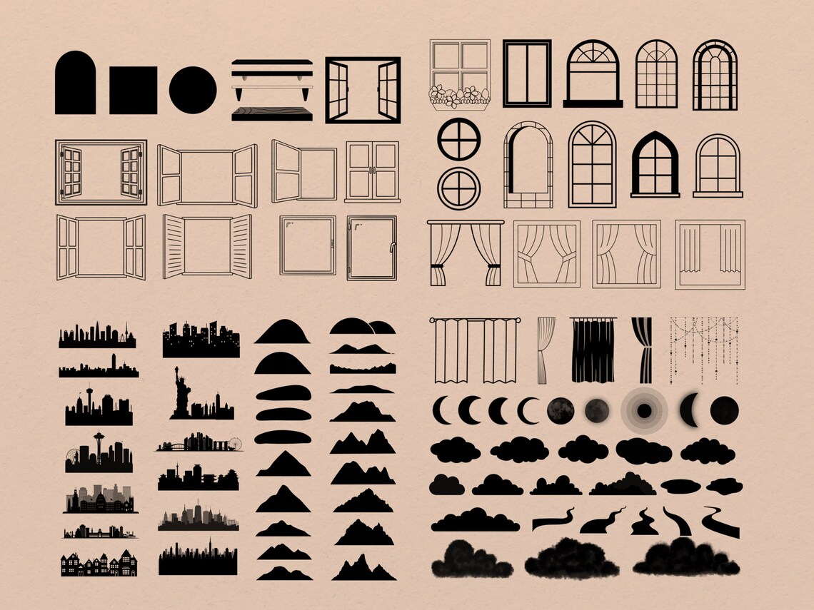 Window Landscape Creator Procreate Stamp Brush Set - Etsy