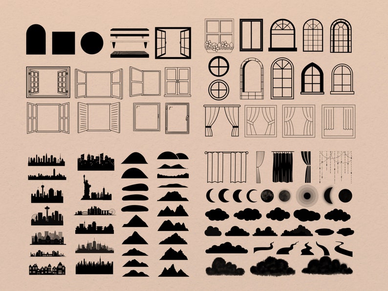 Window Landscape Creator Procreate Stamp Brush Set - Etsy