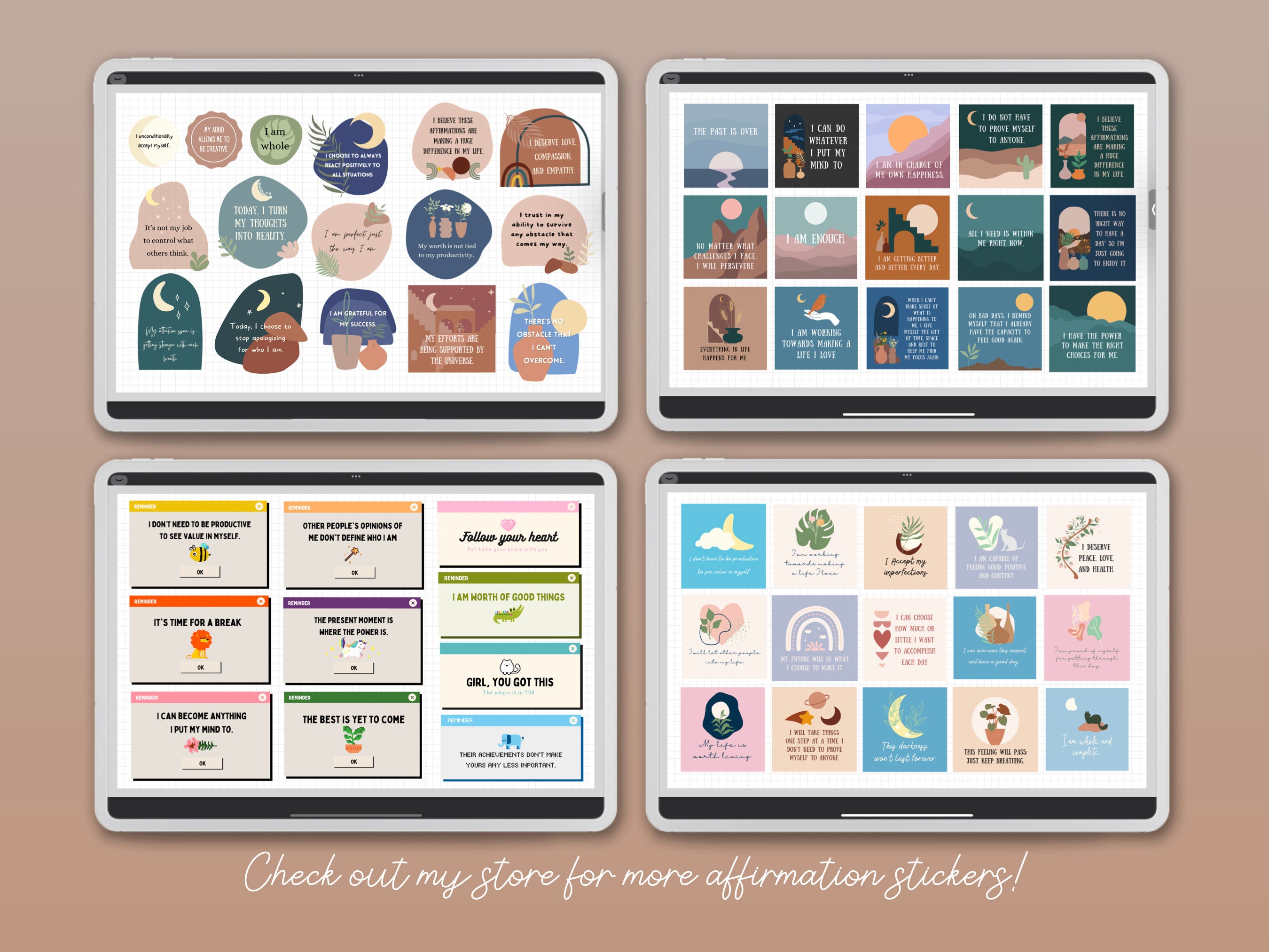 Boho Positive Affirmation Digital Stickers Set - Goodnotes, PNG - Etsy