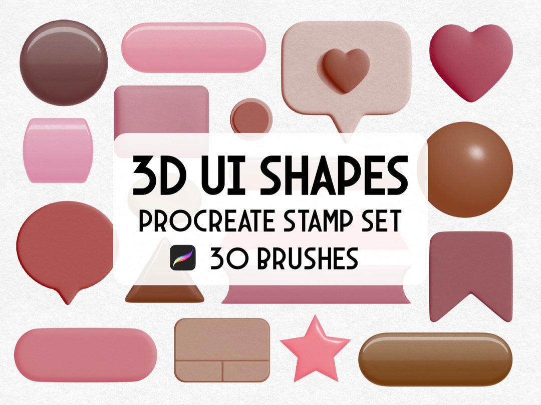 3D UI Shape Procreate Stamps Brush Set - Etsy