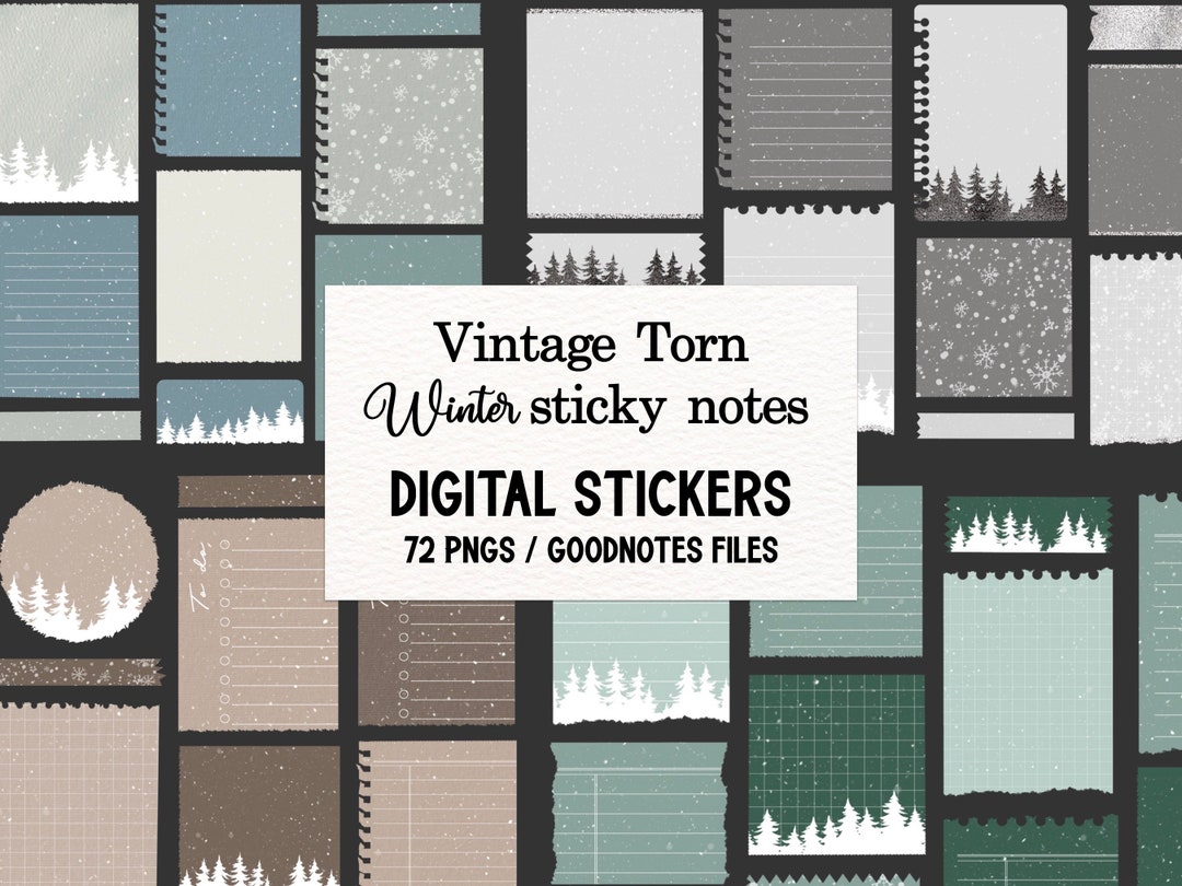 Vintage Torn Winter Digital Stickers Set - Sticky Notes, Washi Tapes ...