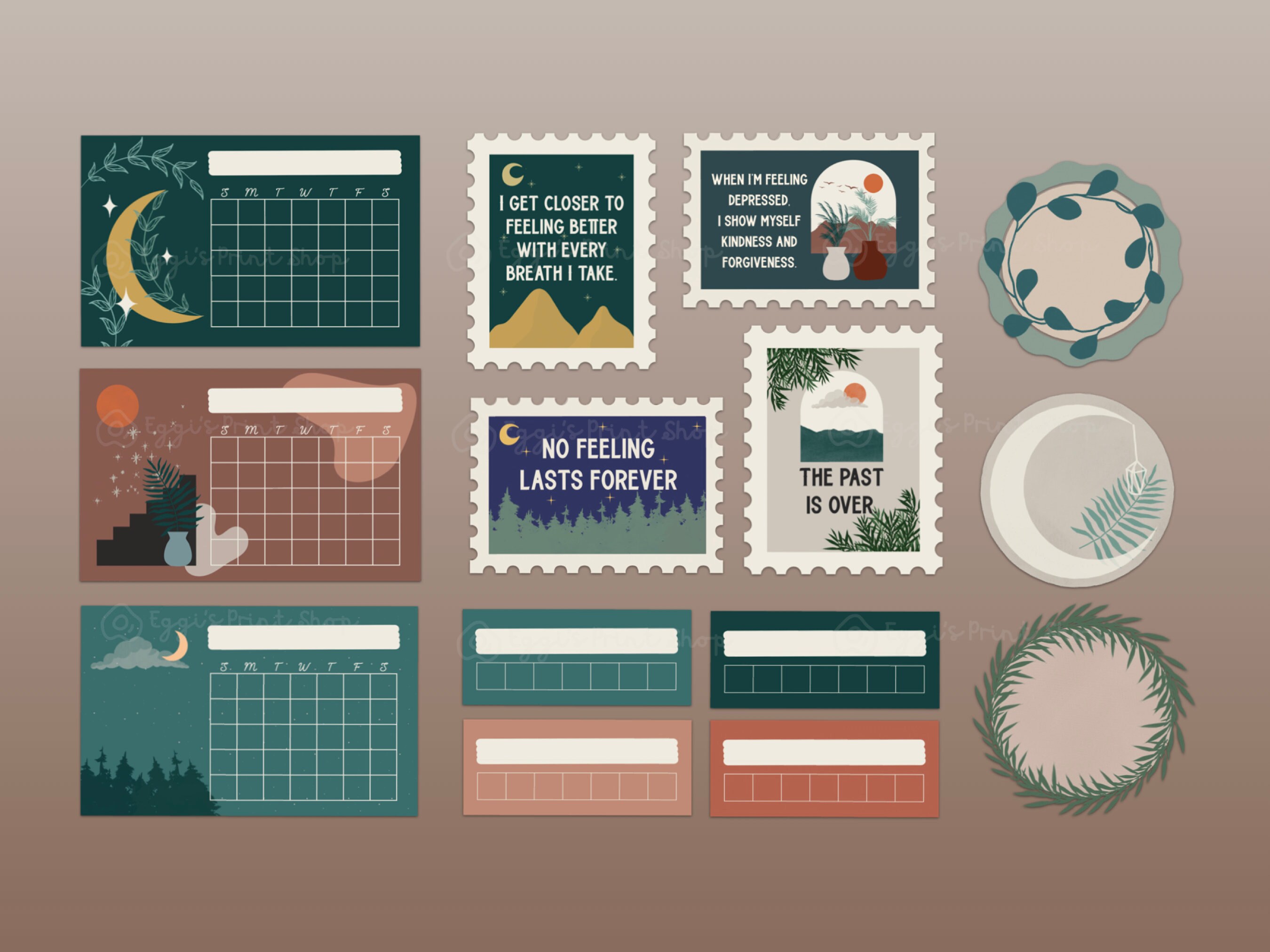 Boho Digital Stickers Set Sticky Notes Washi Tapes - Etsy