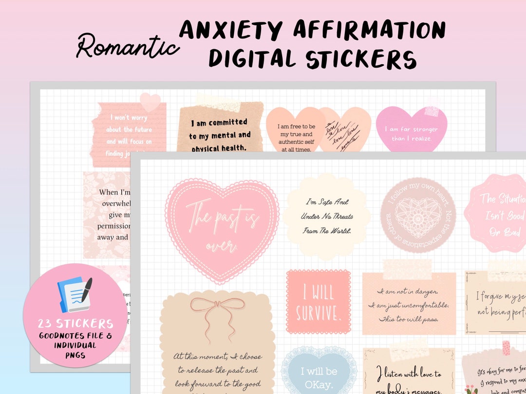 Romantic Anxiety Affirmation Digital Stickers Set - Goodnotes, PNG - Etsy