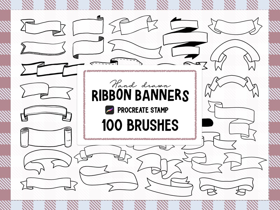 100 Hand Drawn Ribbon Banners Procreate Stamp Brush Set - Etsy