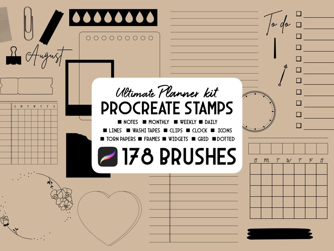 Digital Planners & Stickers Procreate Stamp Brush Set - Etsy