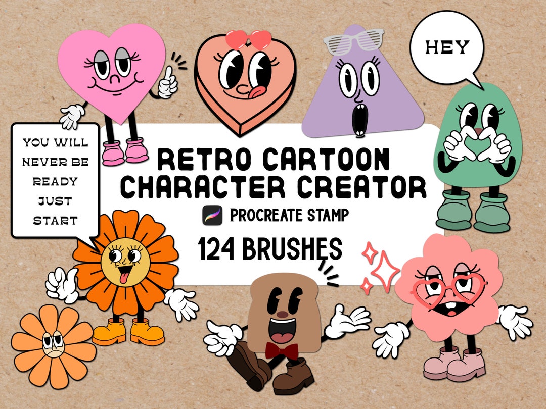 Retro Cartoon Character Creator Procreate Stamp Brush Set - Etsy