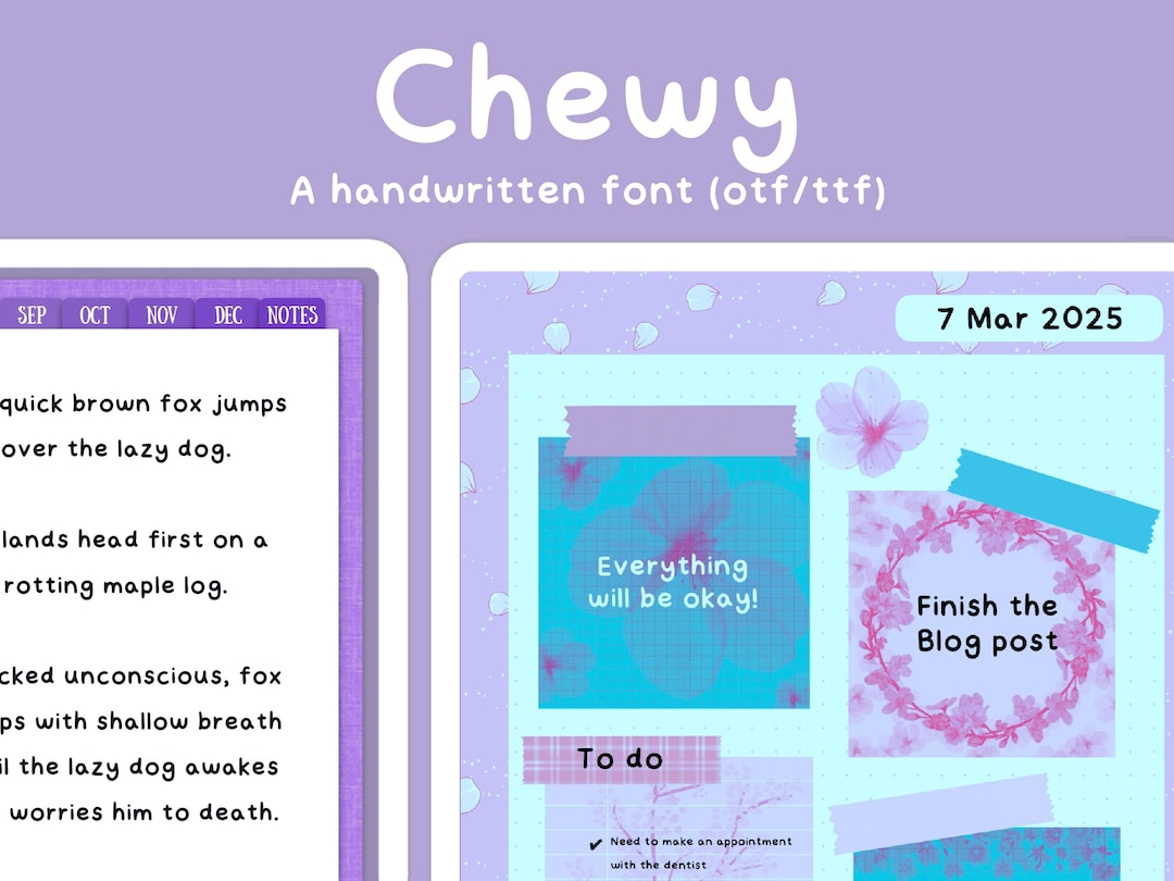 Chewy Handwritten Font: Casual Calligraphy (OTF, TTF) Instant Download ...