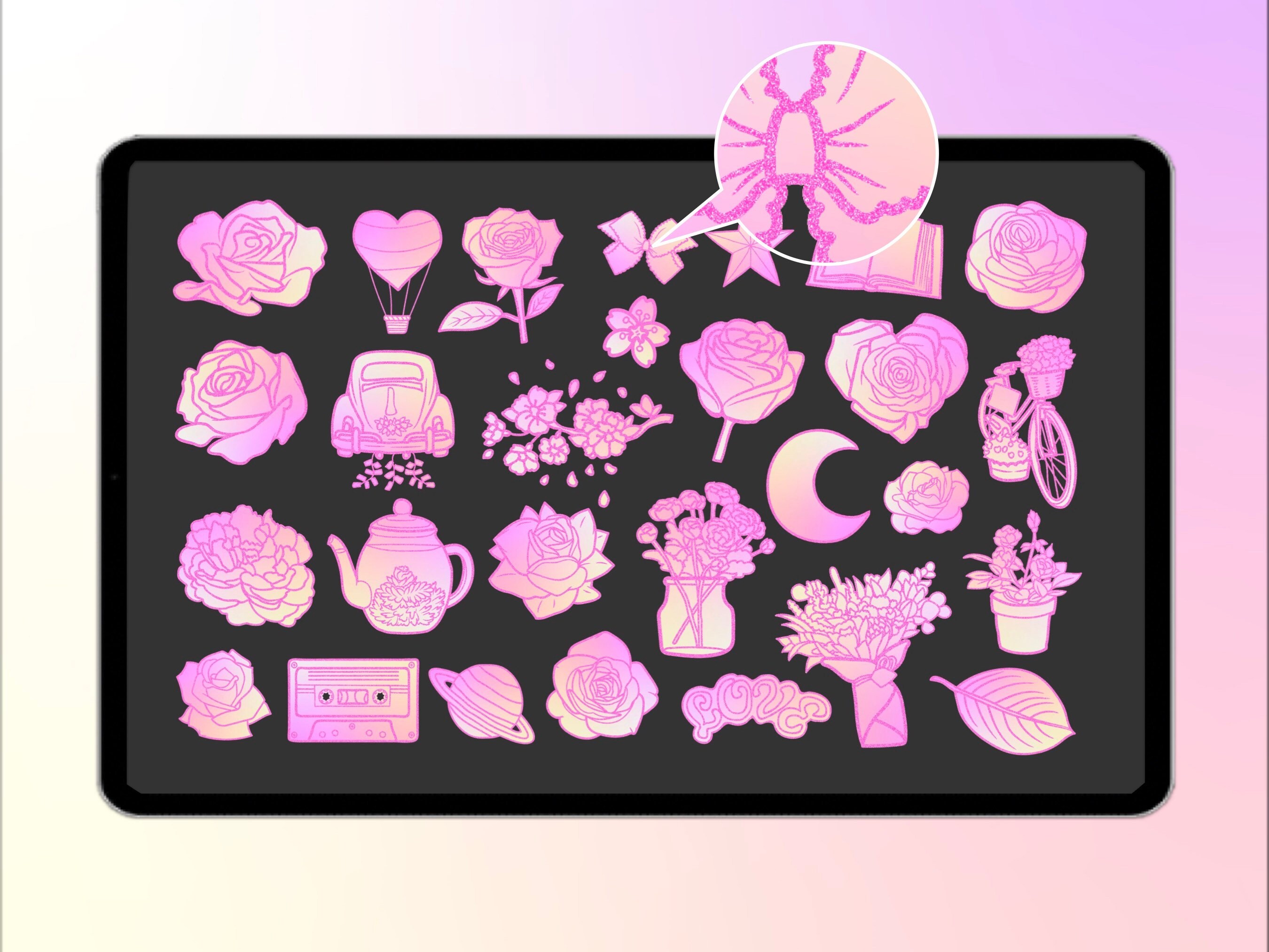 Pink Glitter Digital Stickers Set Goodnotes File Individual - Etsy