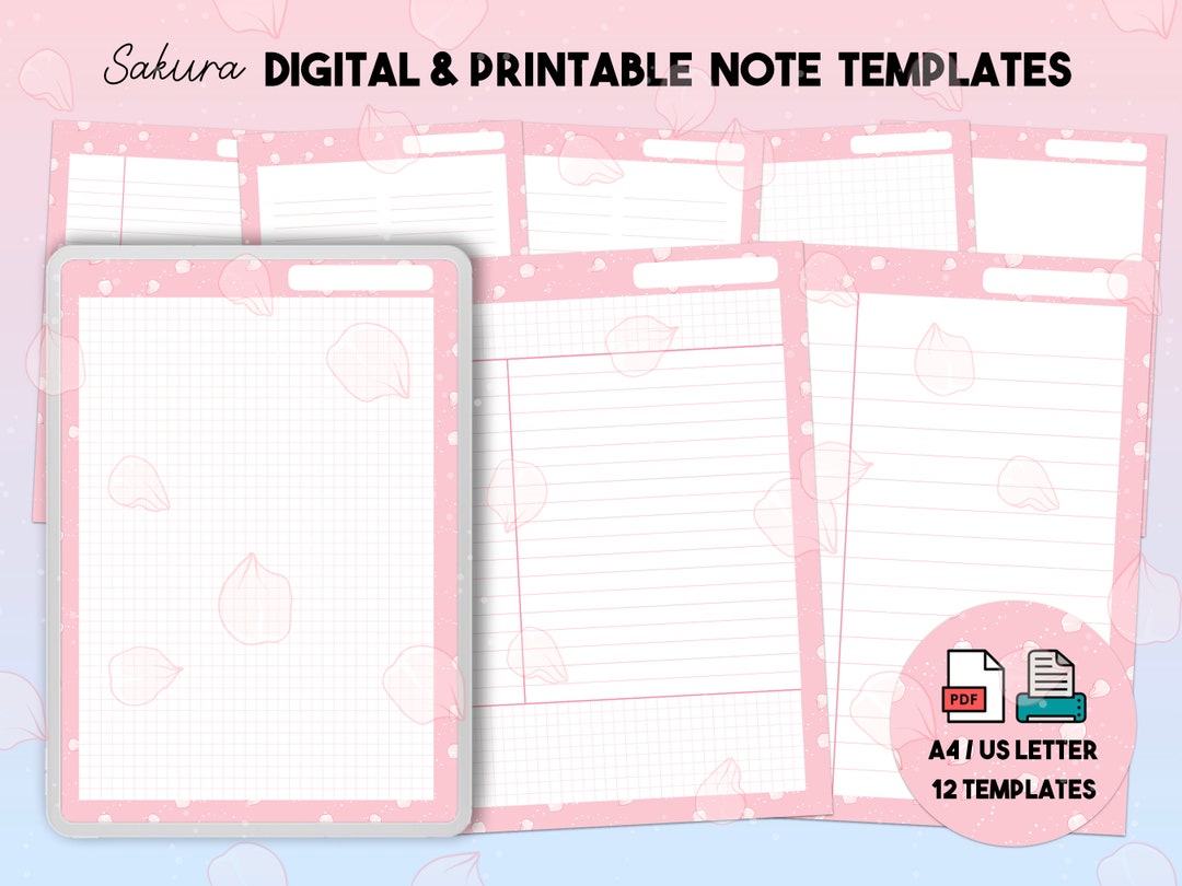 Sakura Digital Notes Template - Printable, A4, US Letter, Goodnotes ...