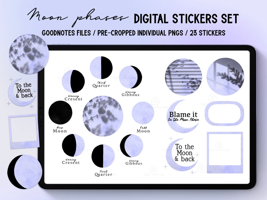 Moon Phases Digital Stickers Set - Goodnotes, PNG, Pre-cropped - Etsy