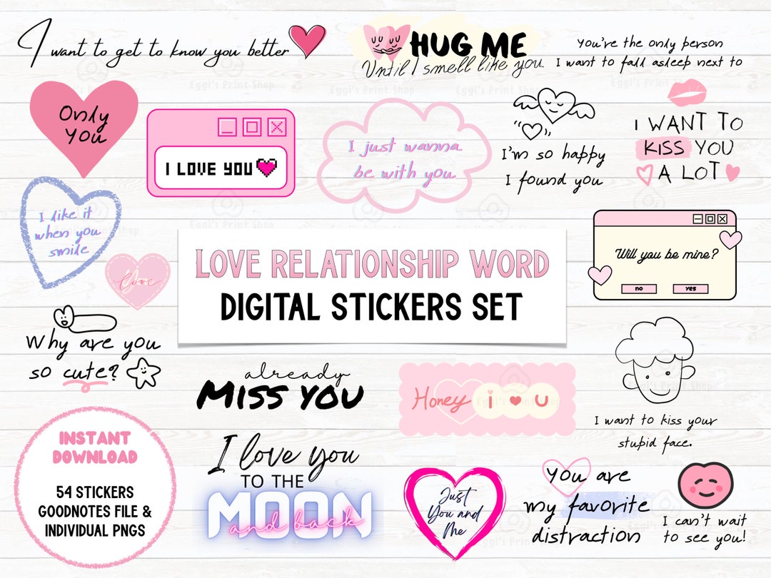Love Relationship Word Art Digital Stickers Set, Png, Goodnotes - Etsy