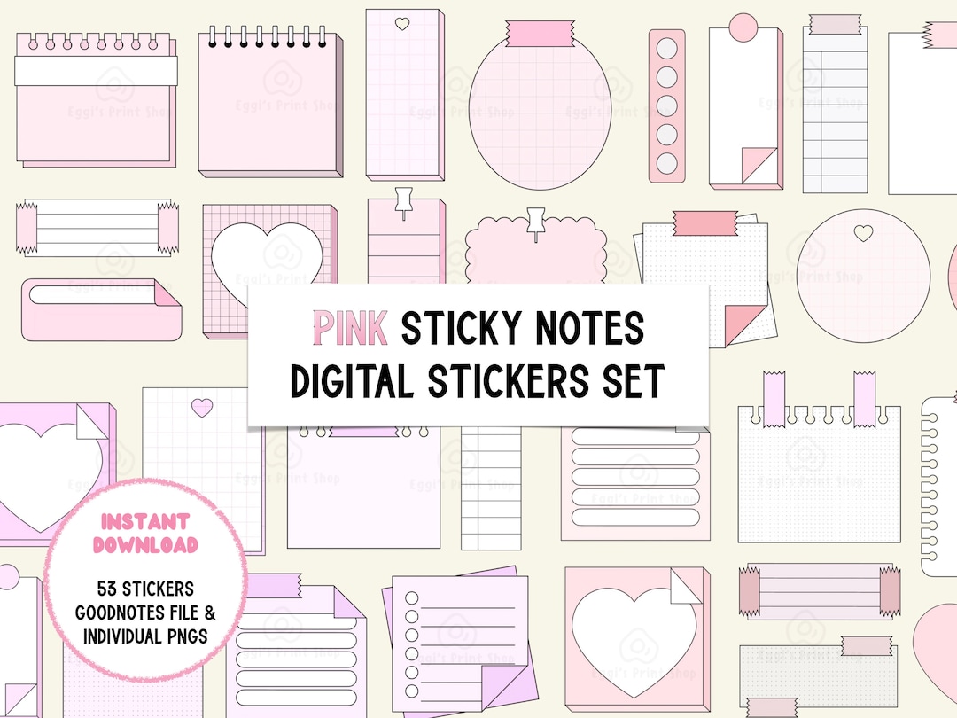 Pink Sticky Notes Digital Stickers Set - Goodnotes File, Individual PNG ...