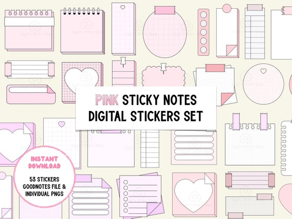 Pink Sticky Notes Digital Stickers Set Goodnotes File - Etsy