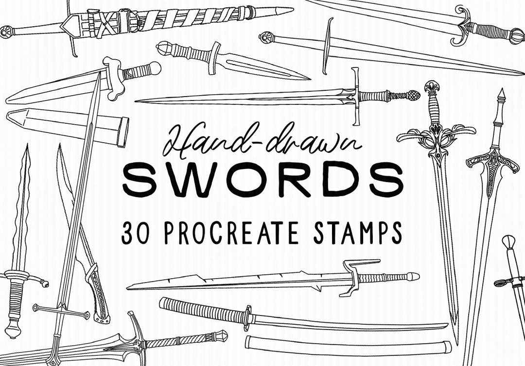 Hand-drawn Swords and Daggers Procreate Stamp Brush Set - Etsy