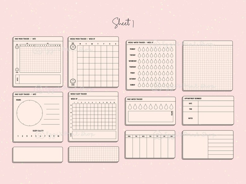 Health Tracker & Checklist Widget Digital Stickers Set - Pastel Pink - Etsy