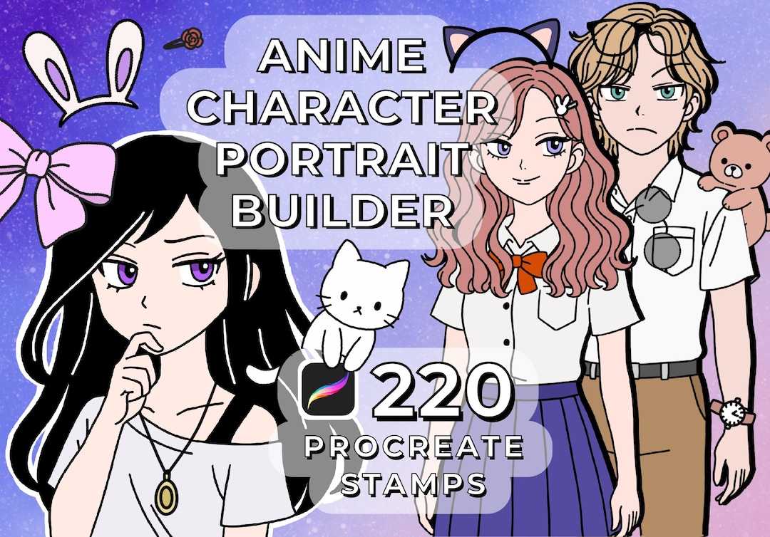 Anime Character Portrait Creator Procreate Stamp Brush Set, Sprite ...