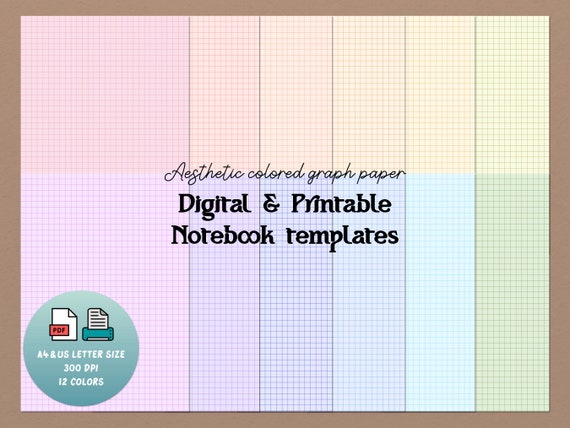 Colored Graph Digital Notes Template Printable A4 US | Etsy