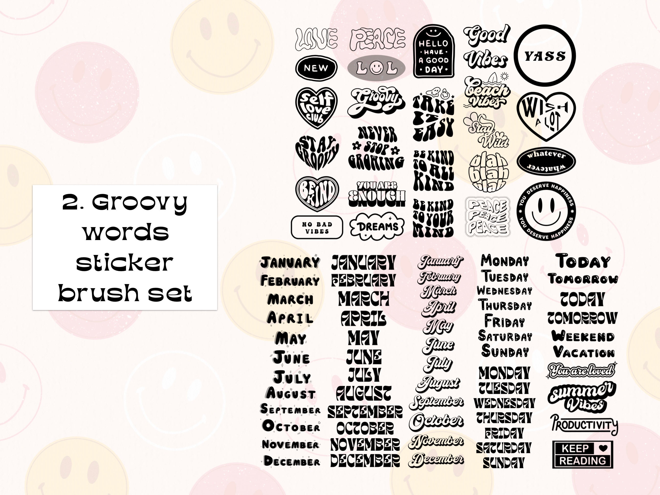 Groovy Retro Stickers Maker Procreate Stamp Brush Set - Etsy