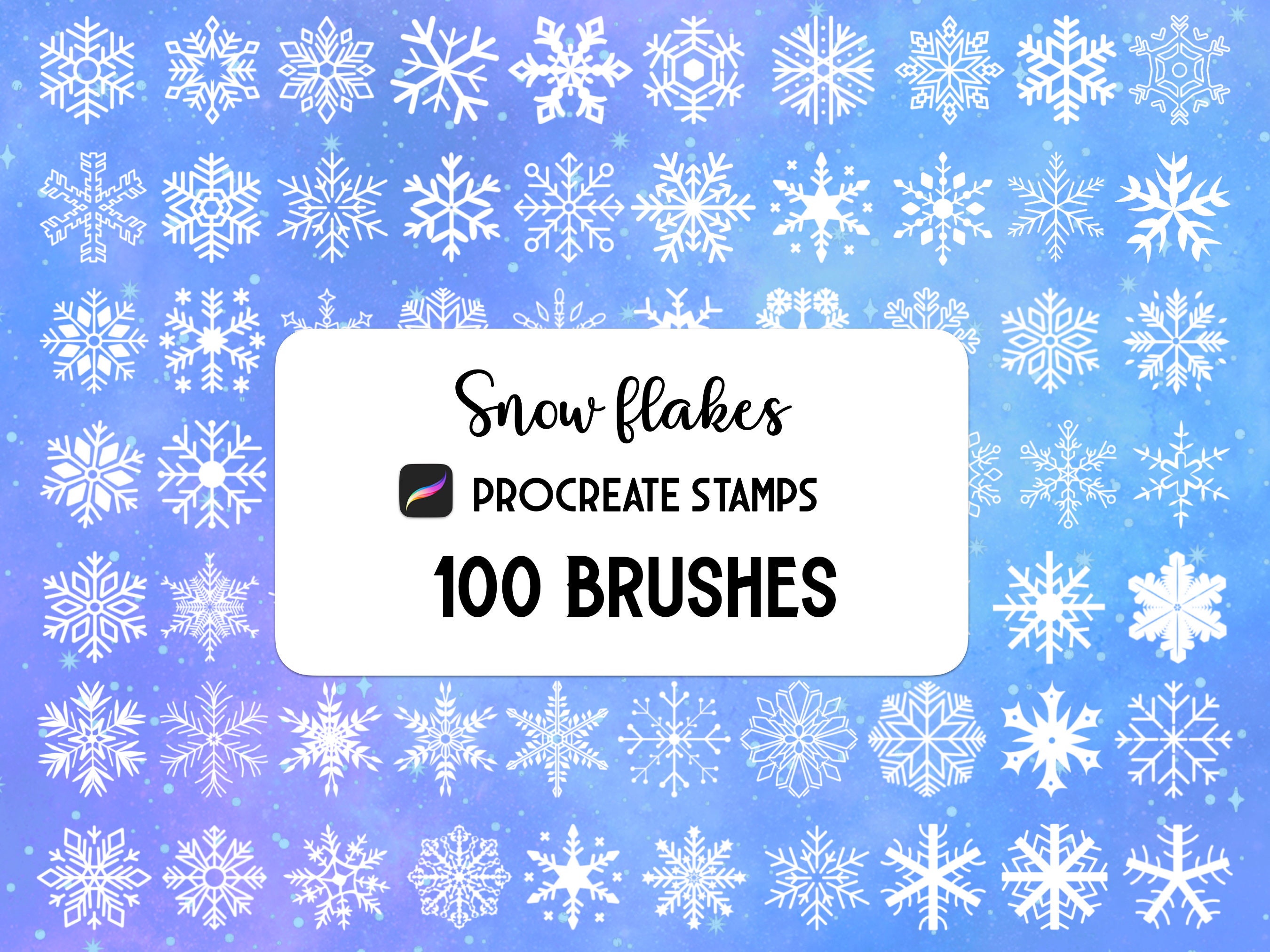 100 Snowflakes Snow Procreate Stamp Brush Set - Etsy