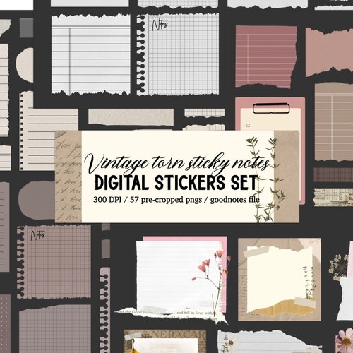 Vintage Torn Paper Digital Stickers Set Sticky Notes Washi - Etsy