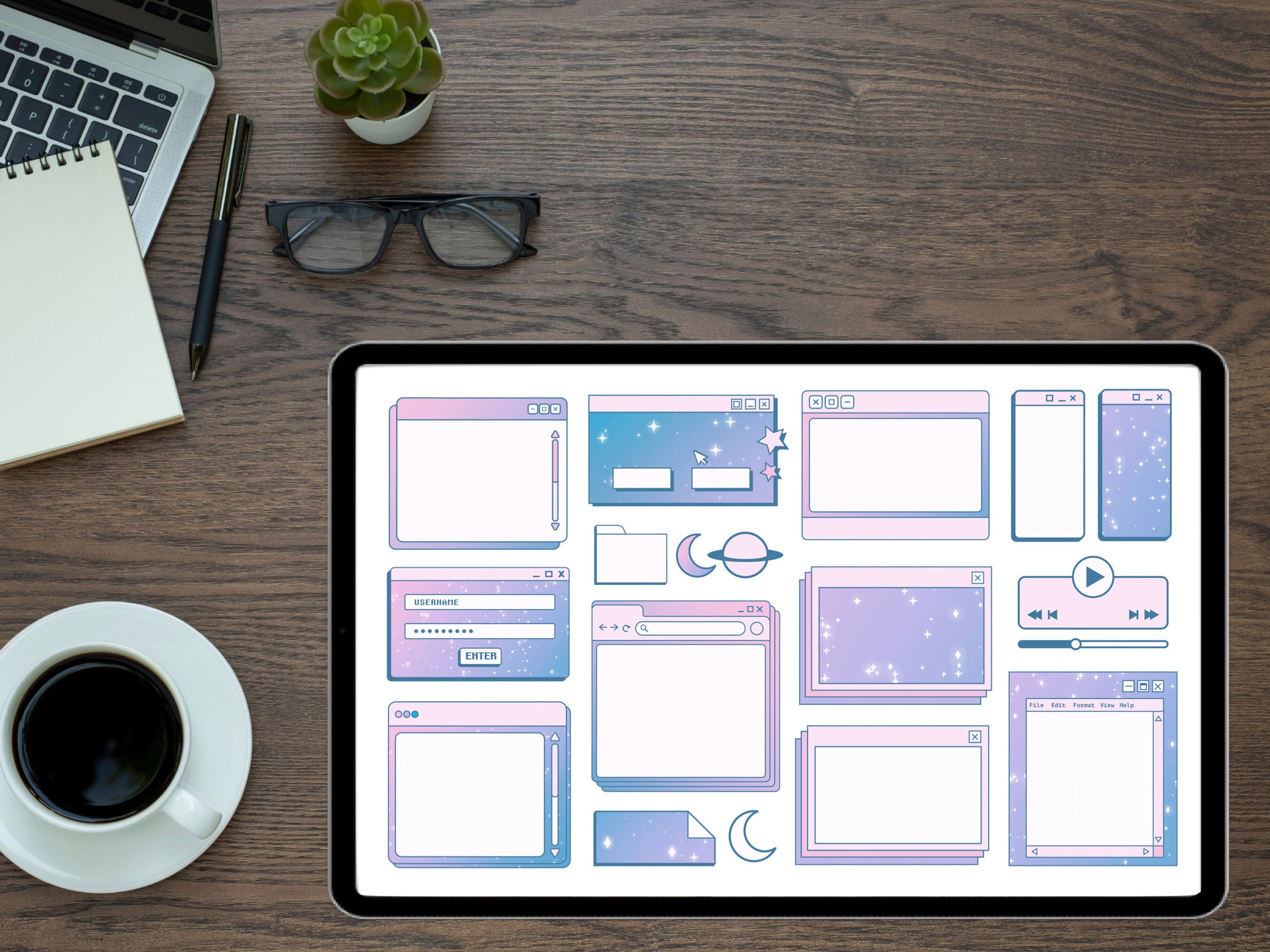 Celestial Windows Ui Computer Pop up Widget Digital Stickers Set ...