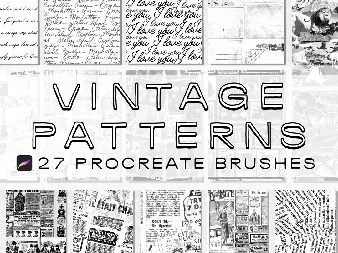 Vintage Paper Pattern Procreate Brushes: Newspaper, Calligraphy ...