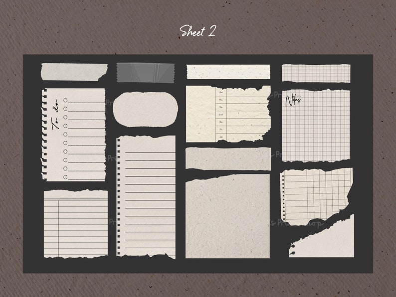 Vintage Torn Paper Digital Stickers Set - Sticky Notes, Washi Tapes ...