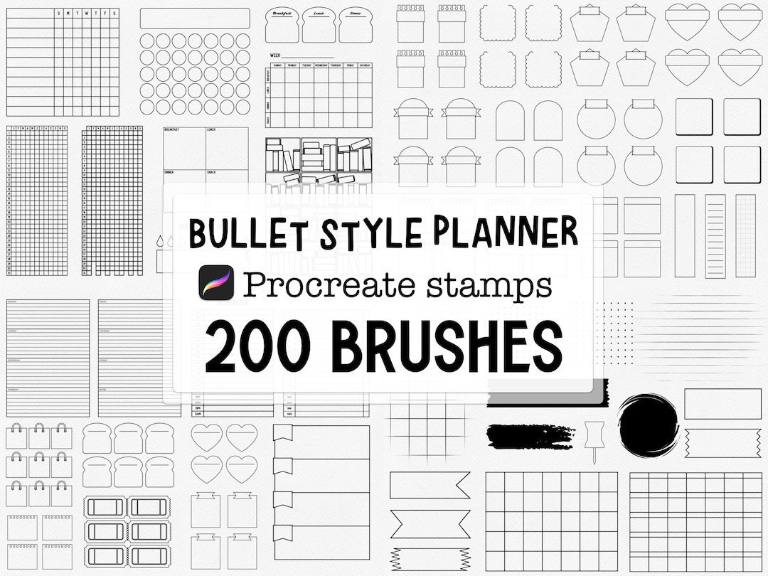 Digital Bullet Themed Dot Planners, Journals & Stickers Procreate Stamp ...
