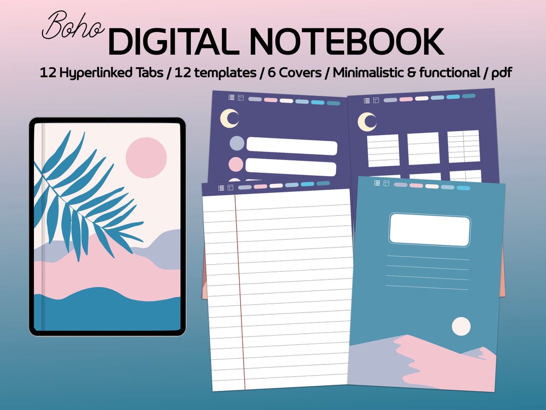 Boho Digital Notebook, 6 Hyperlinked, 12 Templates for Goodnotes ...