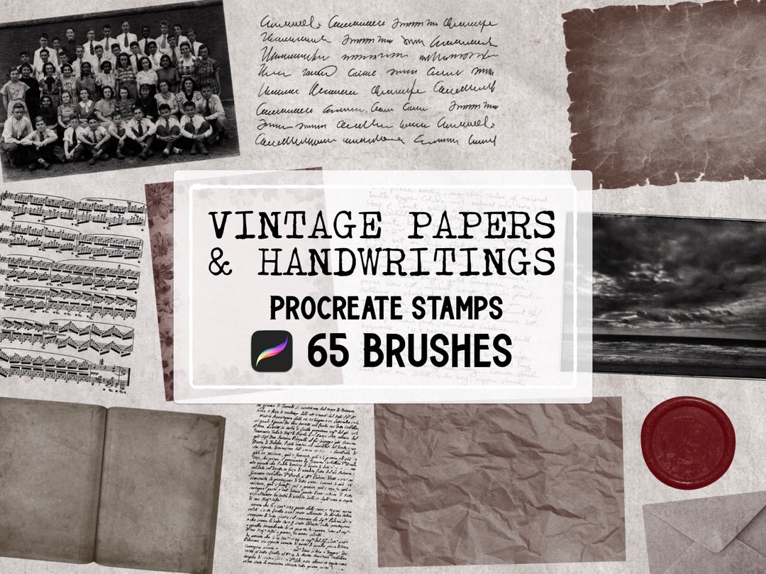 65 Vintage Papers, Pictures & Handwritings Procreate Stamp Brush Set ...