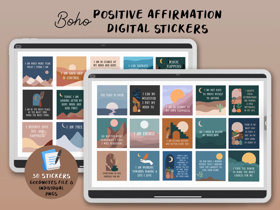 Boho Positive Affirmation Digital Stickers - PNG, Goodnotes File - Etsy