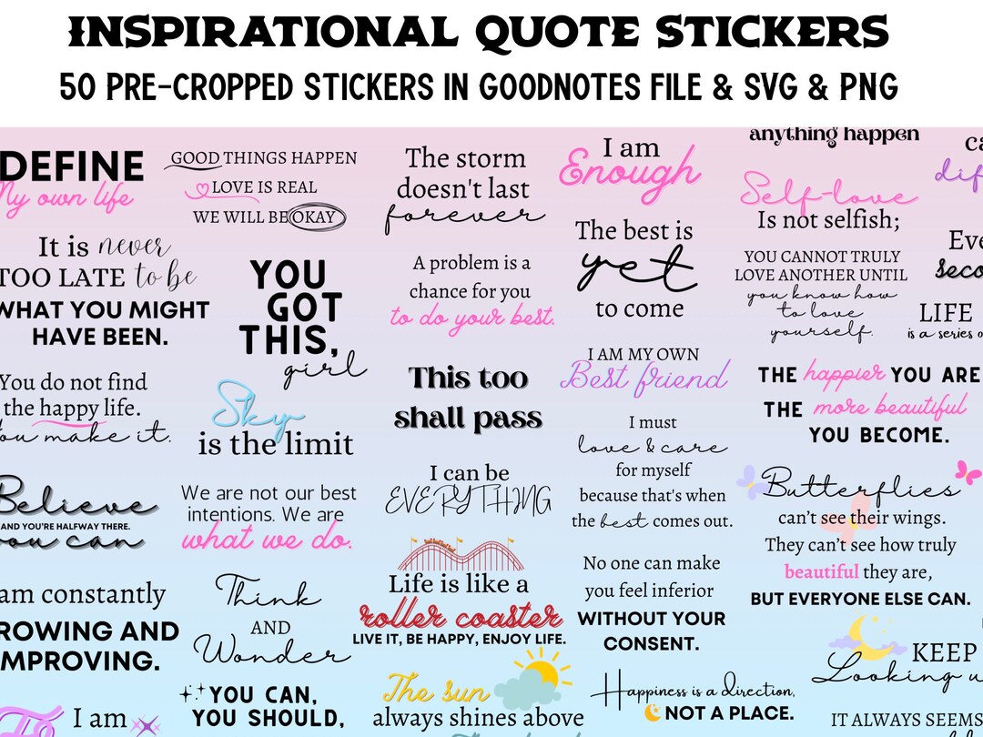 Inspirational Quotes Digital Stickers Set for Female - Goodnotes, PNG ...