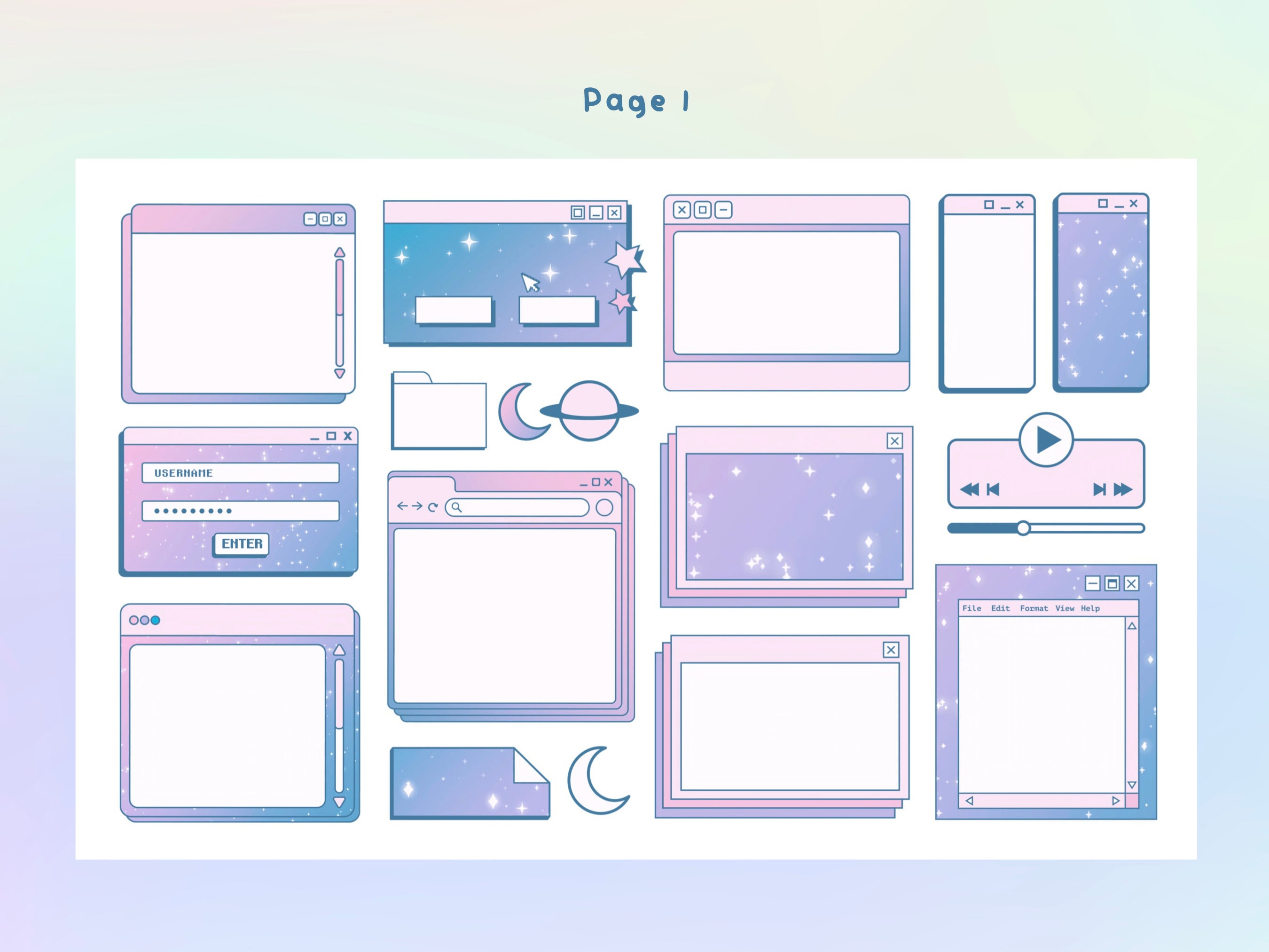 Celestial Windows Ui Computer Pop up Widget Digital Stickers Set ...