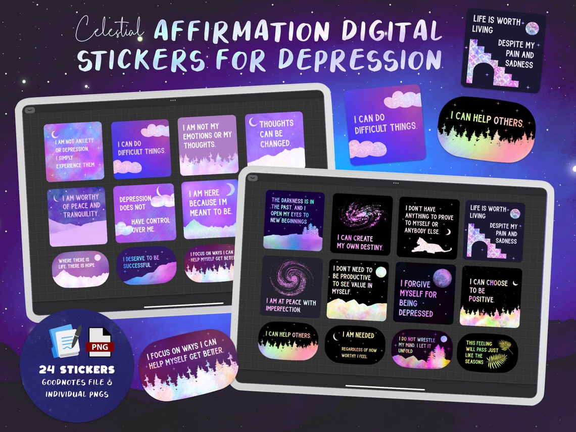 Celestial Depression Affirmation Digital Stickers Set - Etsy