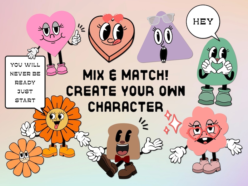 Retro Cartoon Character Creator Procreate Stamp Brush Set - Etsy