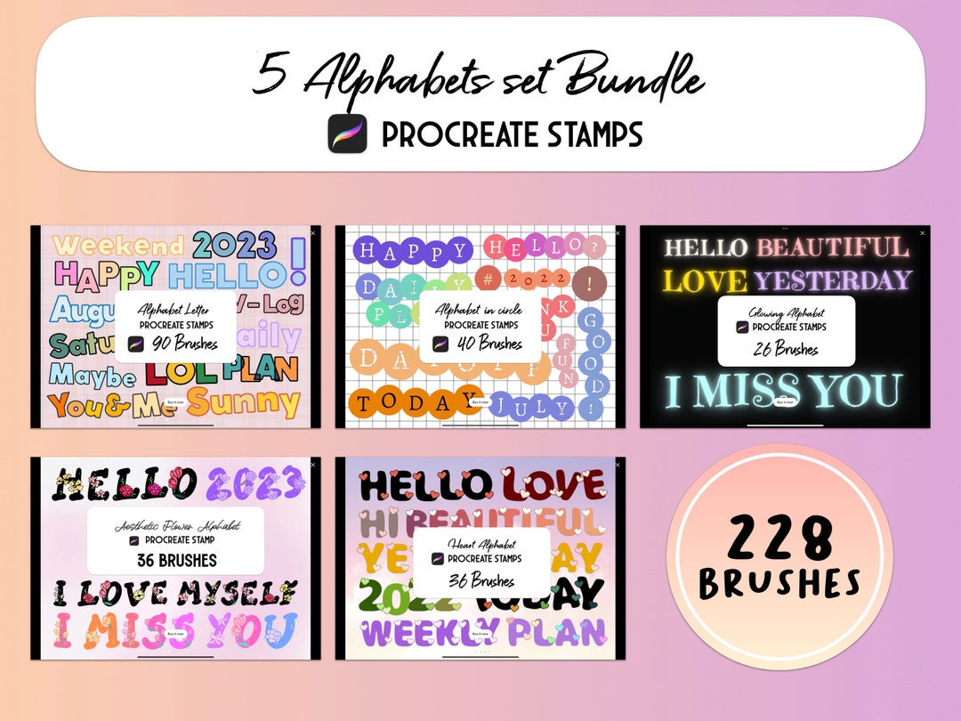 5 Alphabet Procreate Stamp Brush Set Bundle - Etsy