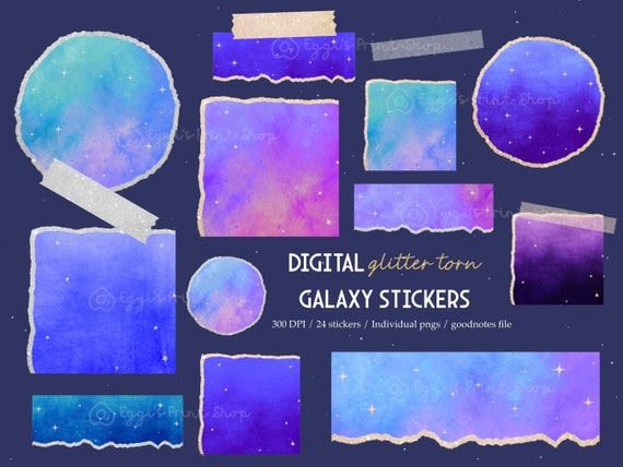 Glitter Torn Galaxy Digital Stickers Set Goodnotes File - Etsy