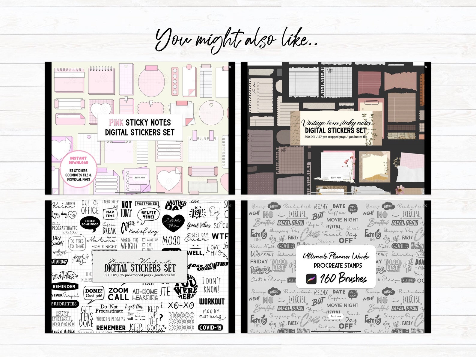 Planner Word & Sticky Notes Digital Stickers Set, Png, Goodnotes - Etsy