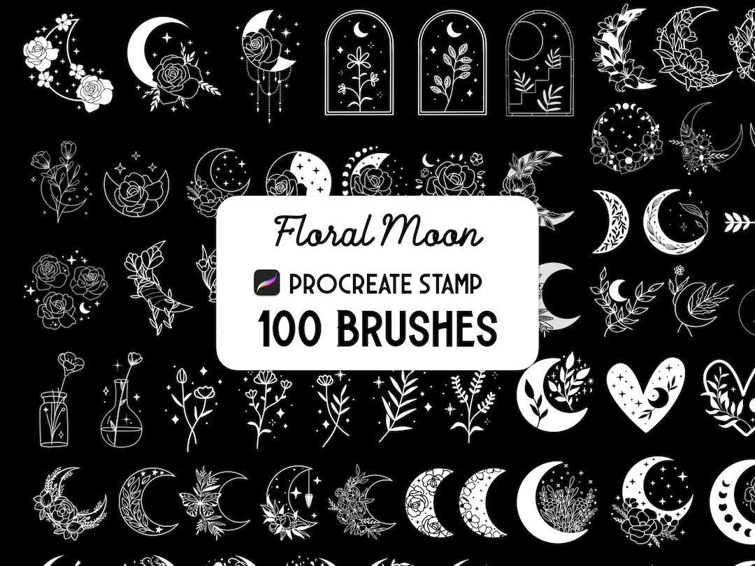 Mystical Floral Moon Procreate Stamp Brush Set - Etsy