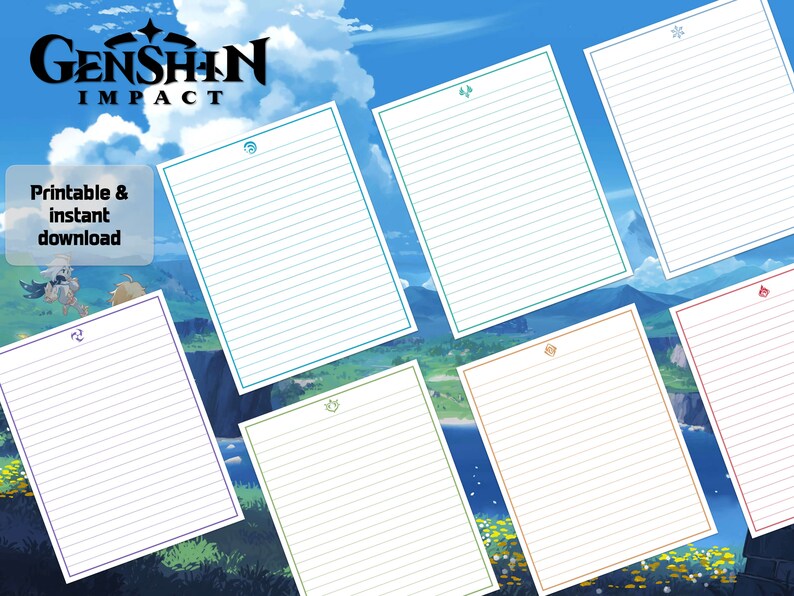 Genshin Impact Element Lined Notes 7 Printable PDF A4 US - Etsy