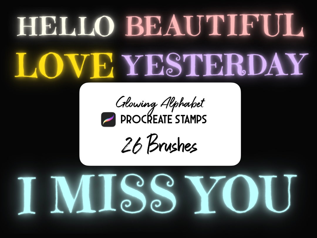 26 Glowing Alphabet Letter Procreate Stamp Brush Set - Etsy