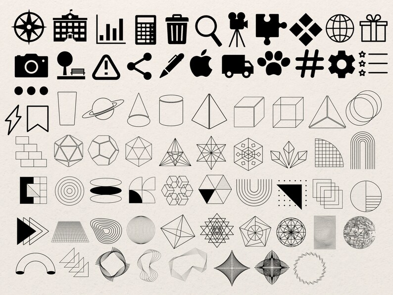 170 Geometric Basic Shape Procreate Stamp Brush Set - Etsy
