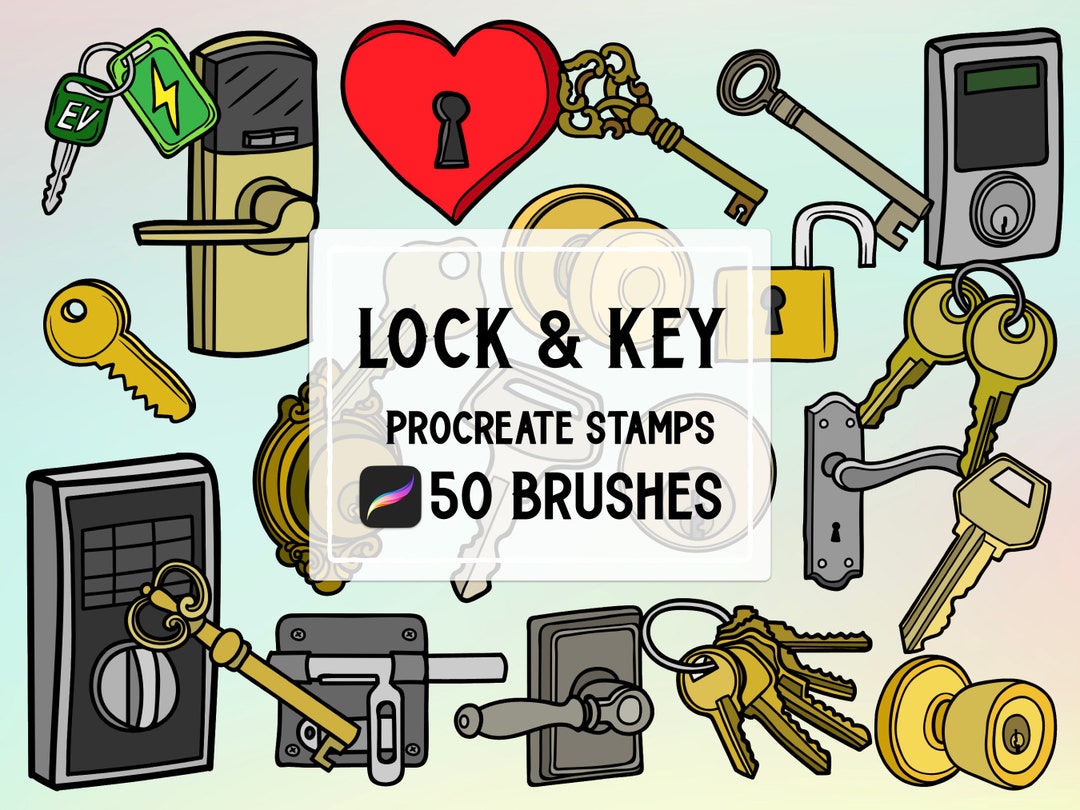 Lock & Key Procreate Stamp Brush Set - Etsy