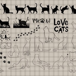 130 Cat Silhouette & Outline Procreate Stamp Brush Set - Etsy