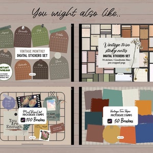Vintage Torn Paper Digital Stickers Set - Sticky Notes, Washi Tapes ...