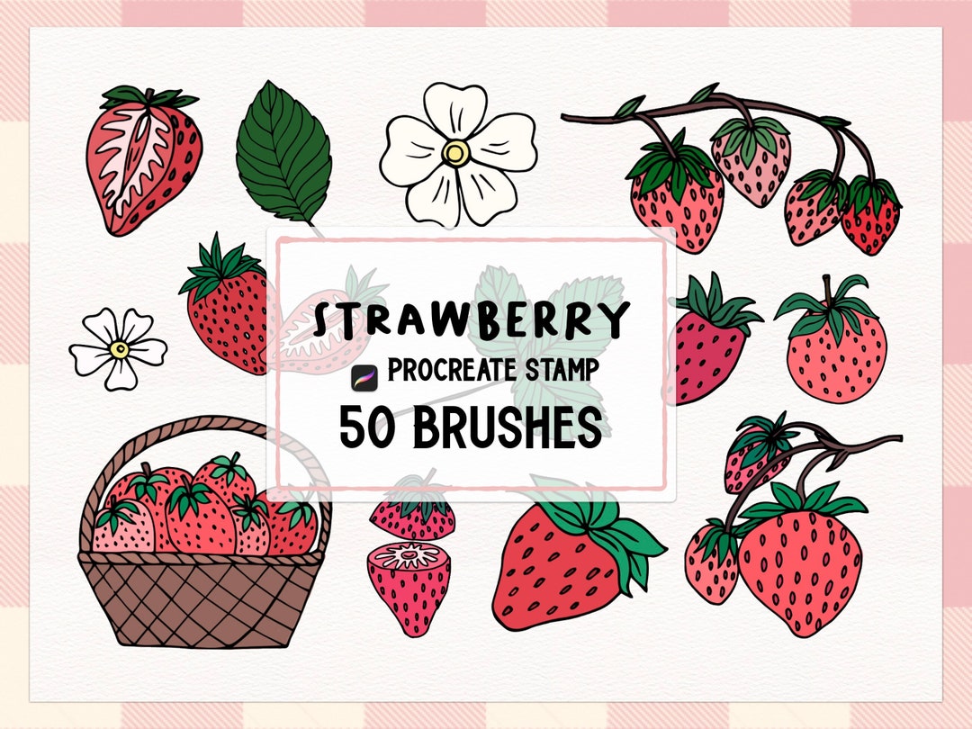 Strawberry Doodles & Patterns Procreate Stamp Brush Set - Etsy