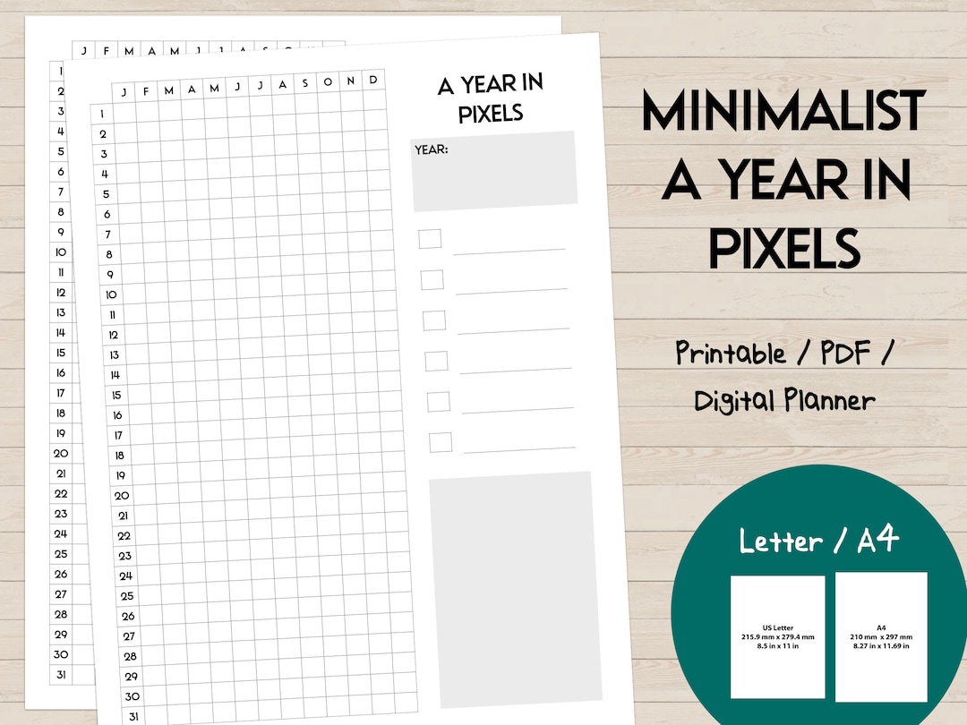 A Year in Pixels Printable Template - A4, Letter, PDF, Mood Tracker ...