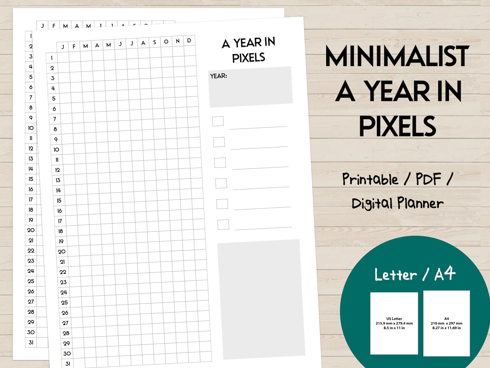 A Year in Pixels Printable Template A4 Letter PDF Mood - Etsy