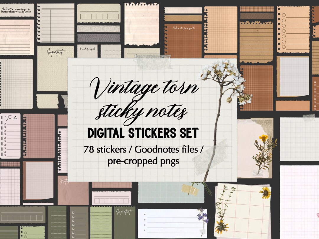 Vintage Torn Paper Digital Stickers Set 2 - Sticky Notes, Washi Tapes ...